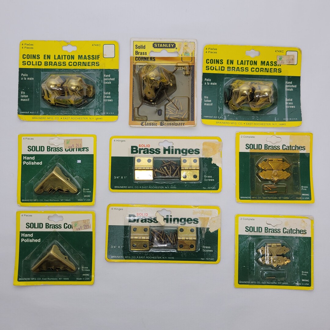 Set of 9 Vintage Brainerd Solid Brass Corners Hinges Catches Furniture ...