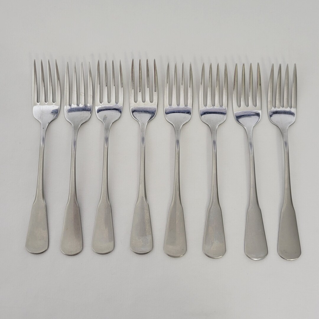 Set of 8 Oneida Minute Man Colonial Boston Stainless Satin Salad Forks ...