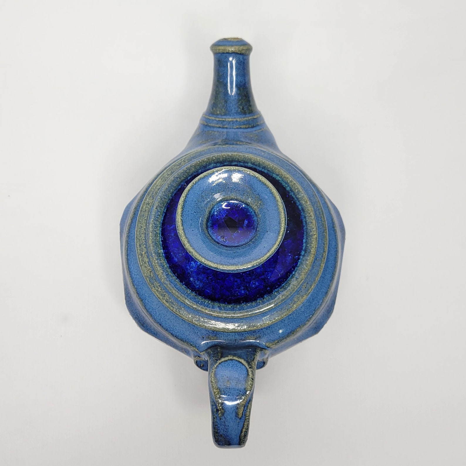 Signed Jim Clark Blue Art Pottery Hexagonal Teapot With Blue ...