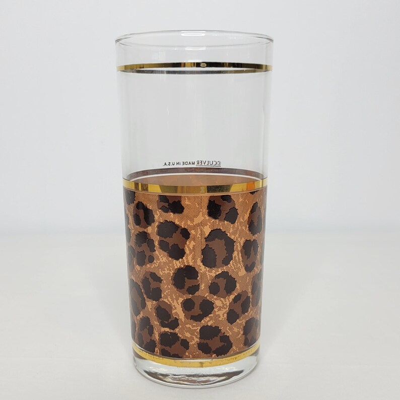 Set of 4 Vintage Culver Leopard Print 22k Gold 6.25" Highball Cocktail ...