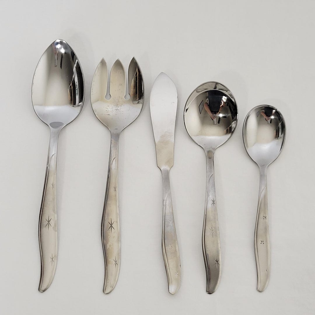 5 Piece Utica 3 Starburst Stainless Glossy Hostess Serving Set Flatware ...