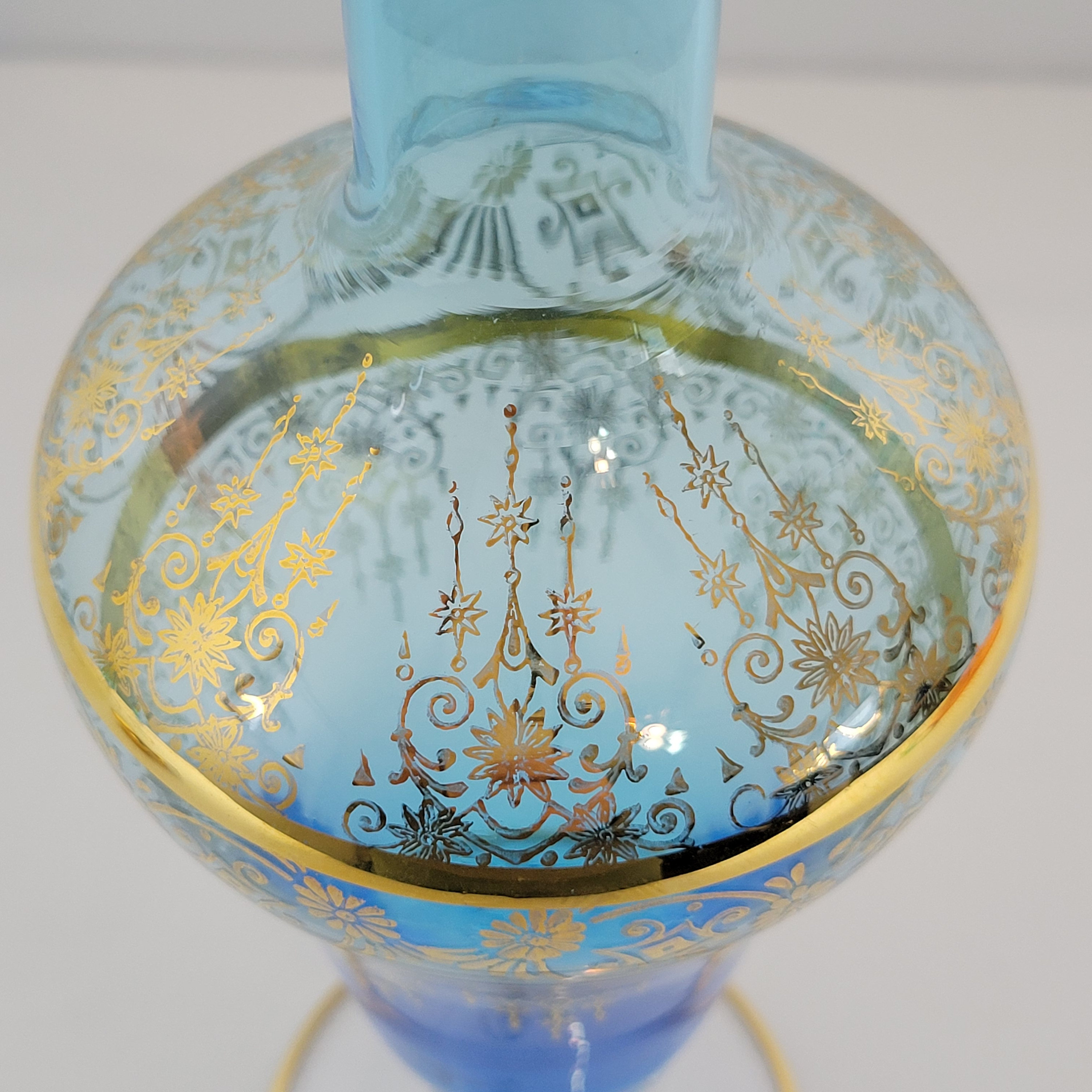 Vintage Murano Ferro Lazzarini Blue Glass Gold Painted Decanter With ...