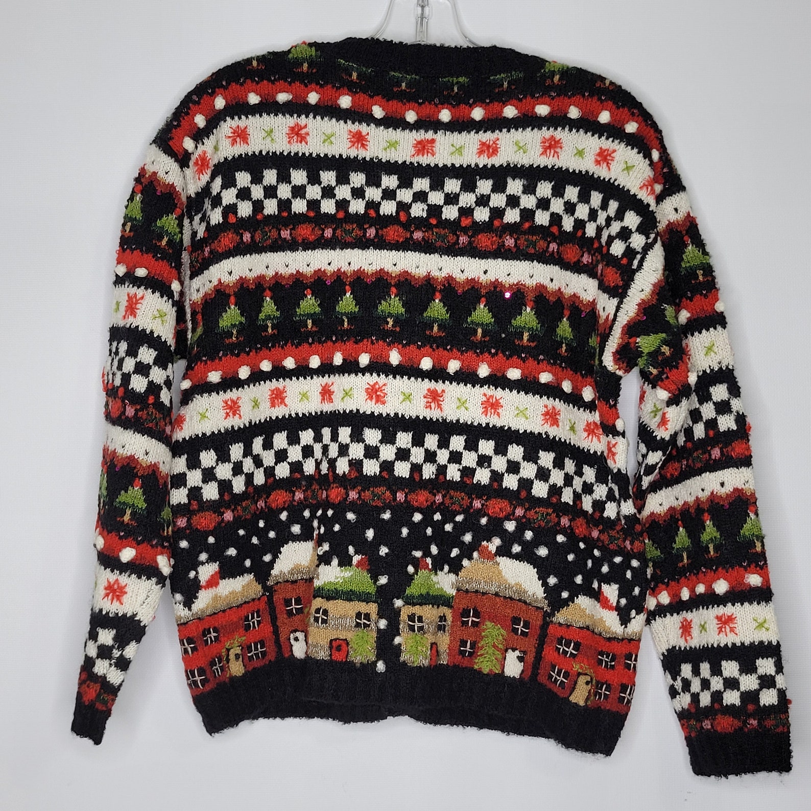 Design Options Small Knitted Black Long Sleeve Cardigan Christmas Trees ...