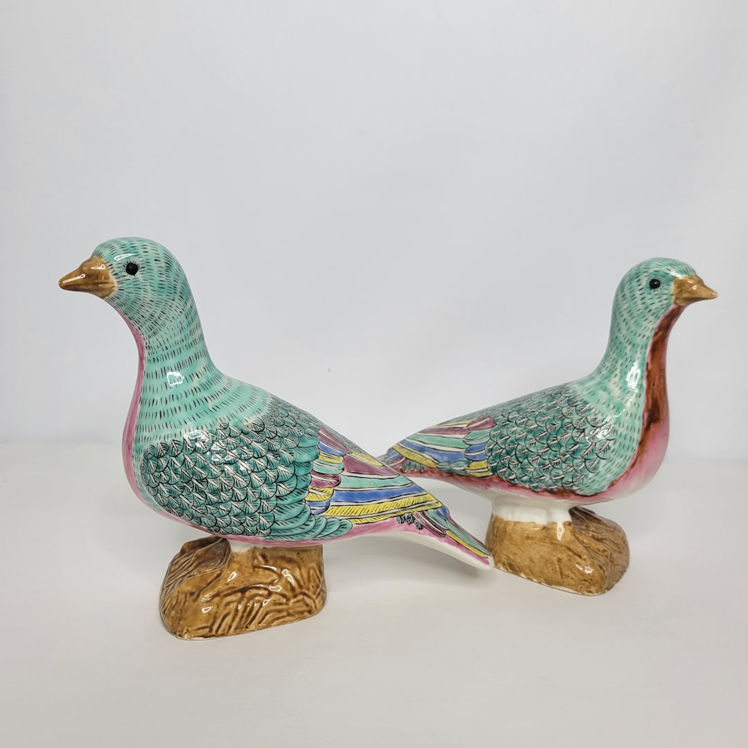 Pair of Vintage Chinese Export Qing Dynasty Style Ceramic Dove Bird ...