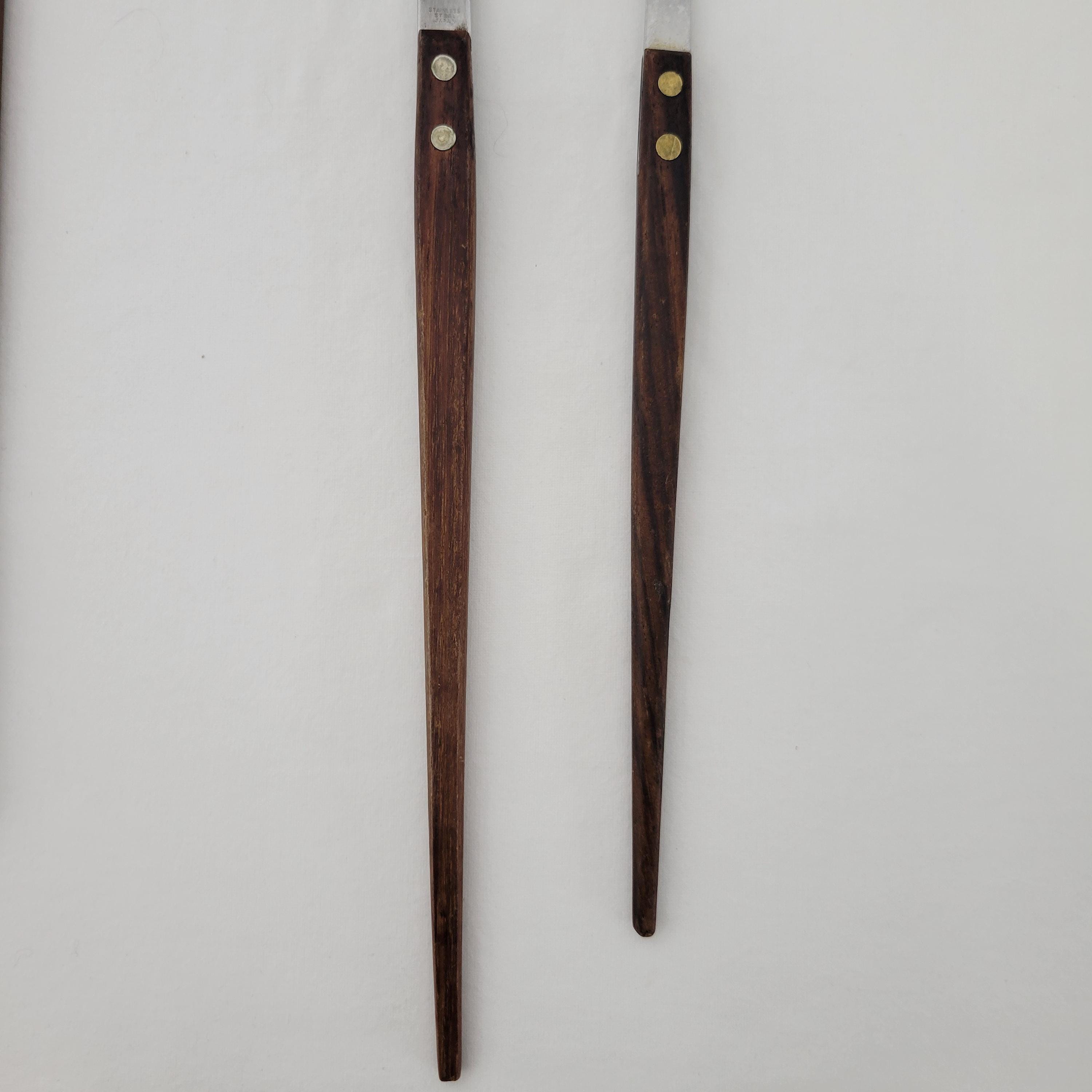 3 Piece Vintage MCM Nevco Salad Serving Set Spoons Stainless Wood ...