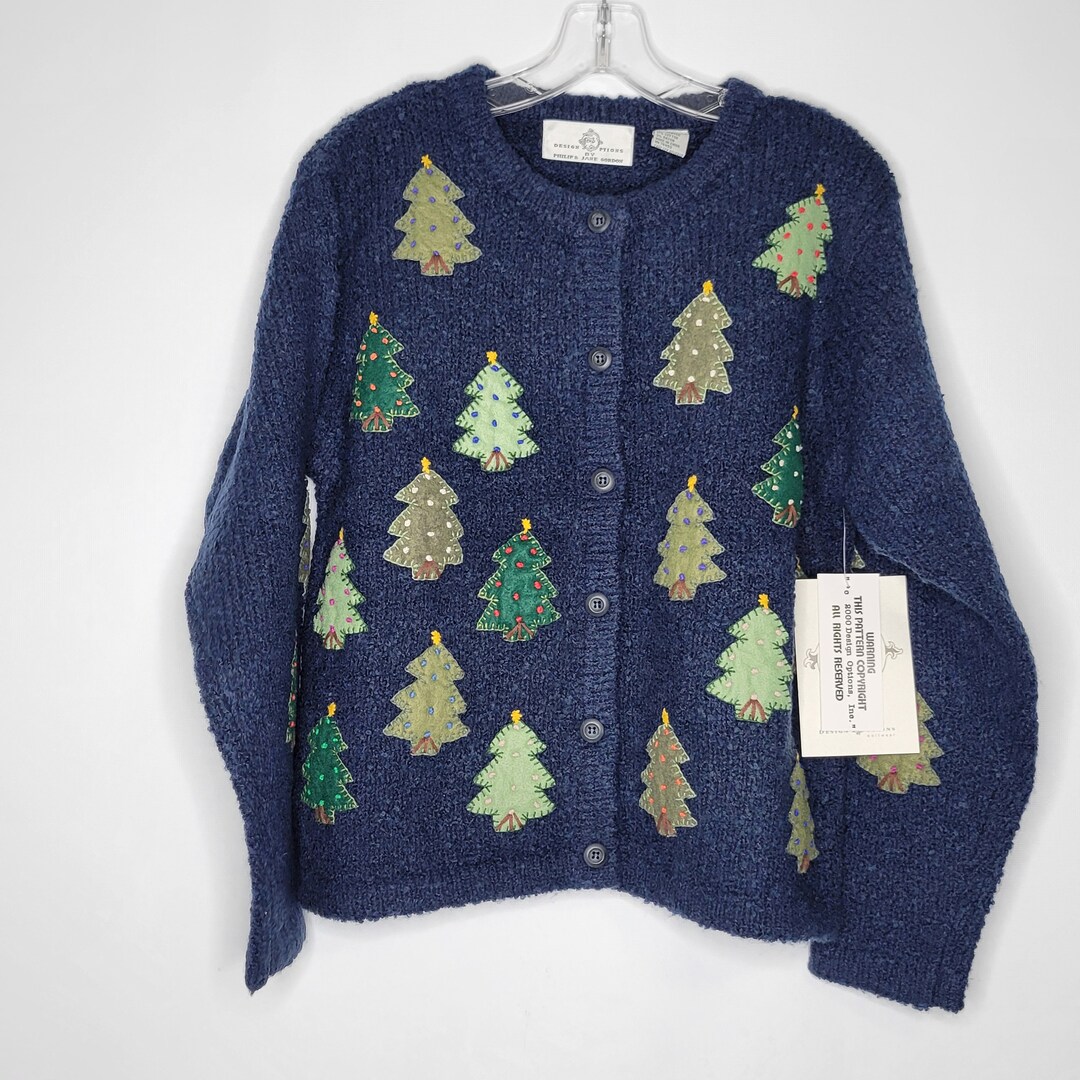 Design Options Small Knitted Blue Long Sleeve Cardigan Applied ...
