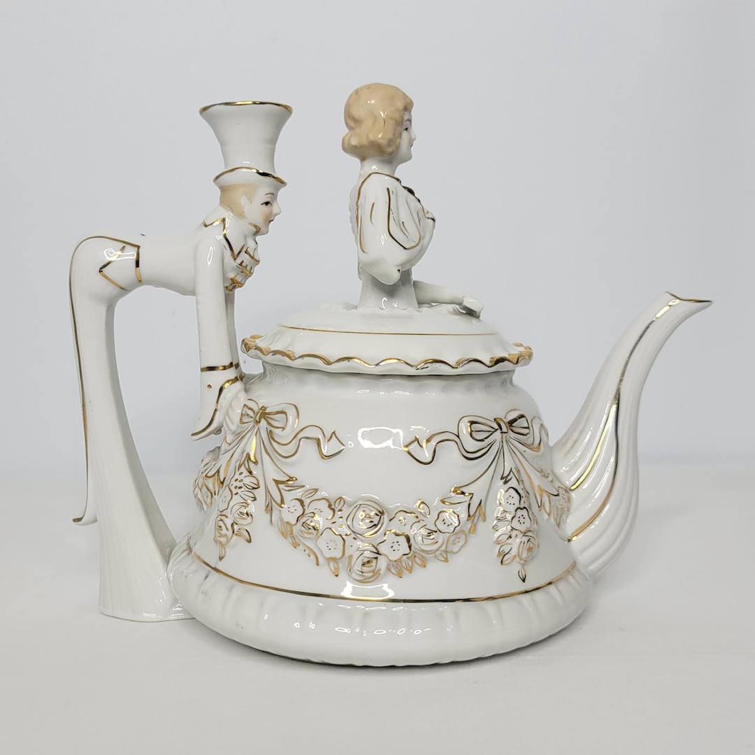 Vintage Mepoco White Gold Bride Groom Butler Lady Wedding Tea Pot 3 ...