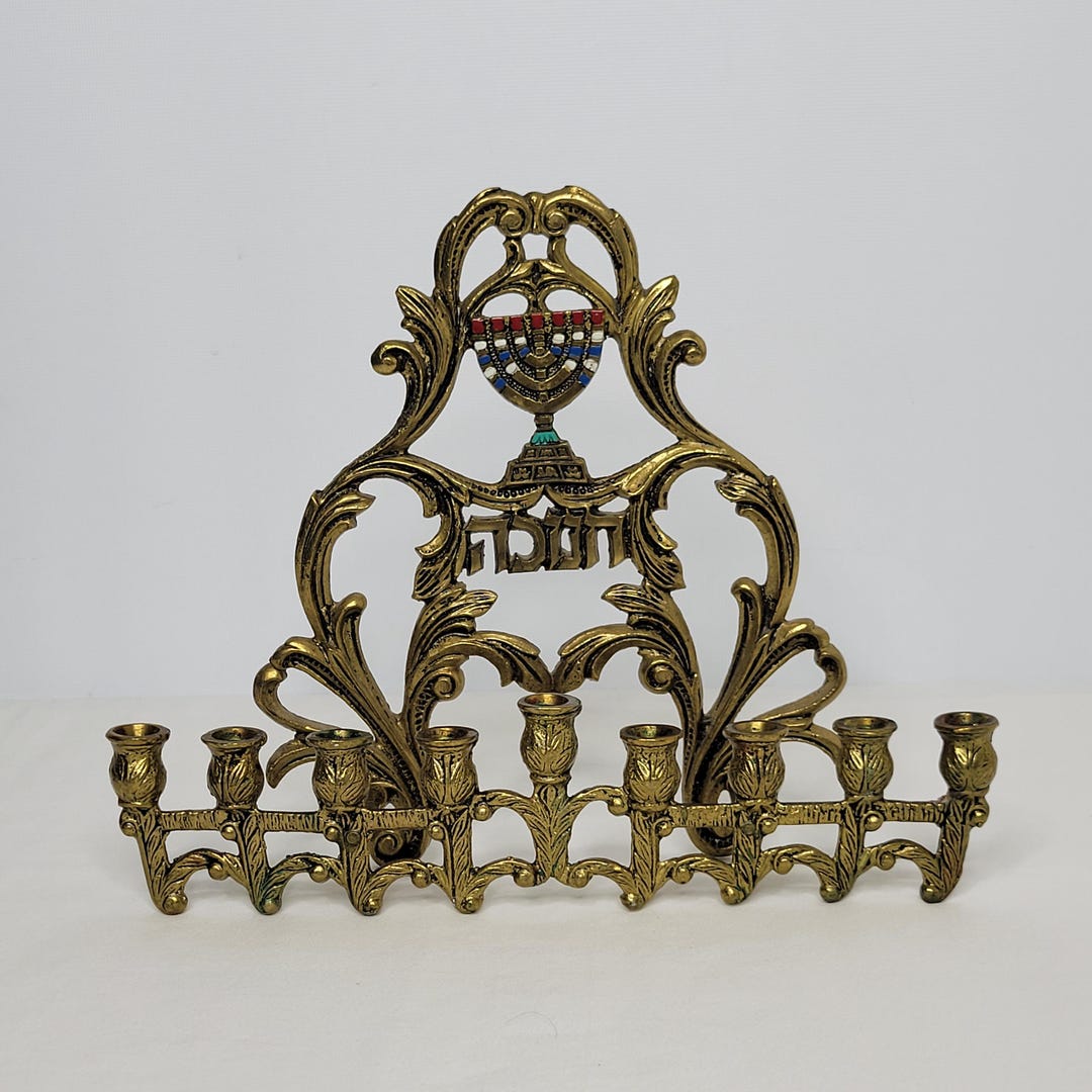 Vintage Brass Hand Painted Menorah Tamar Israel - Etsy