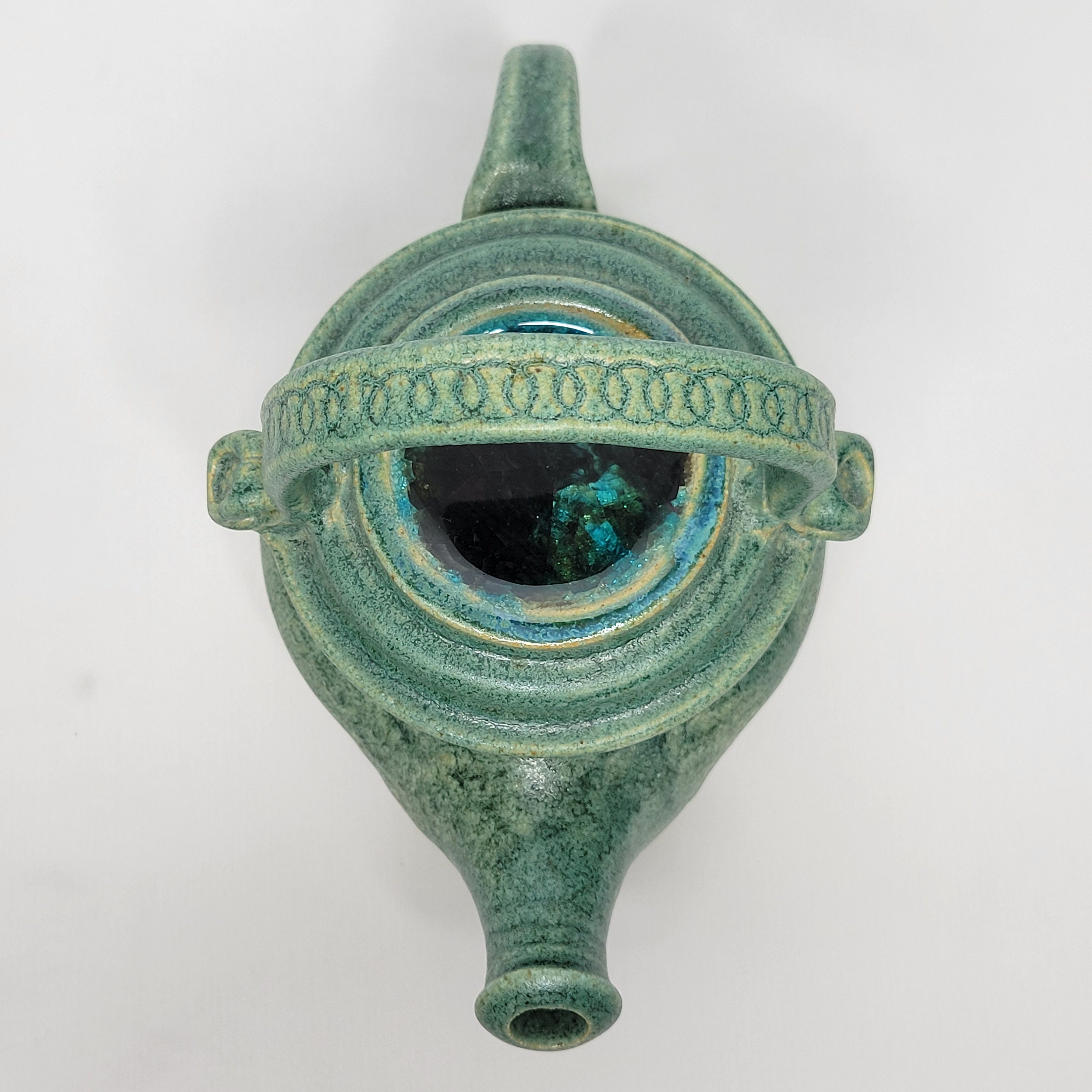 Signed Jim Clark Art Pottery Green Teapot Tea Pot With Green Crystaline ...