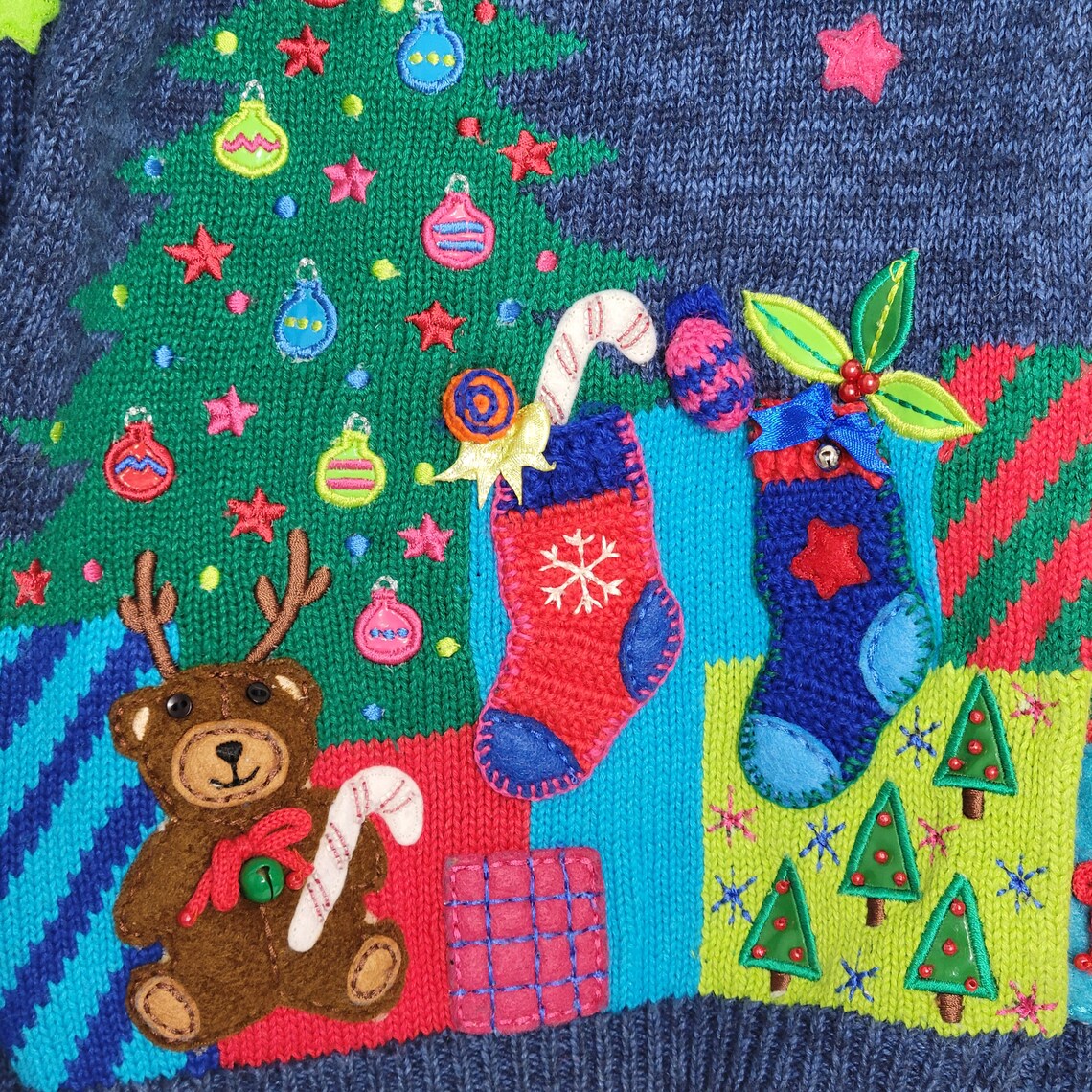 Vintage Marisa Christina Womens Blue Knitted Cardigan Christmas Tree ...
