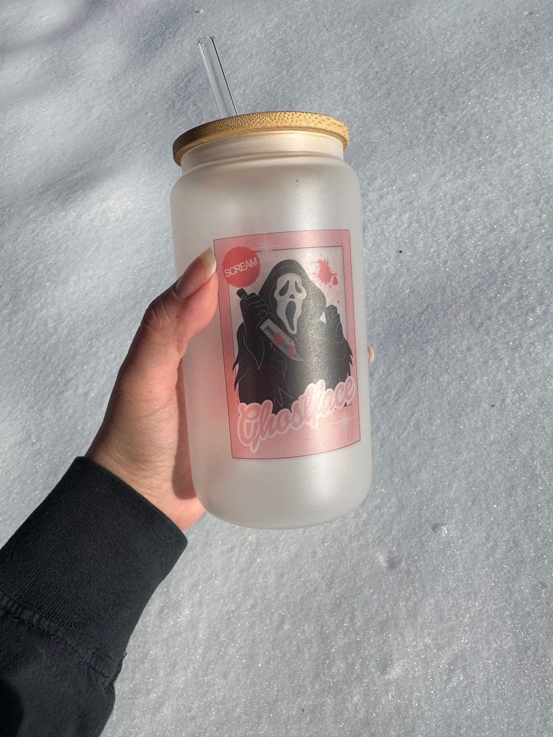 Ghostface Horror Doll Ice Coffee Cup Scream Pink Doll Libbey Cup ...