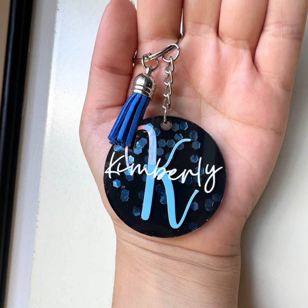 Black Keychain With Name Tassel | Holographic Acrylic Keychain With ...