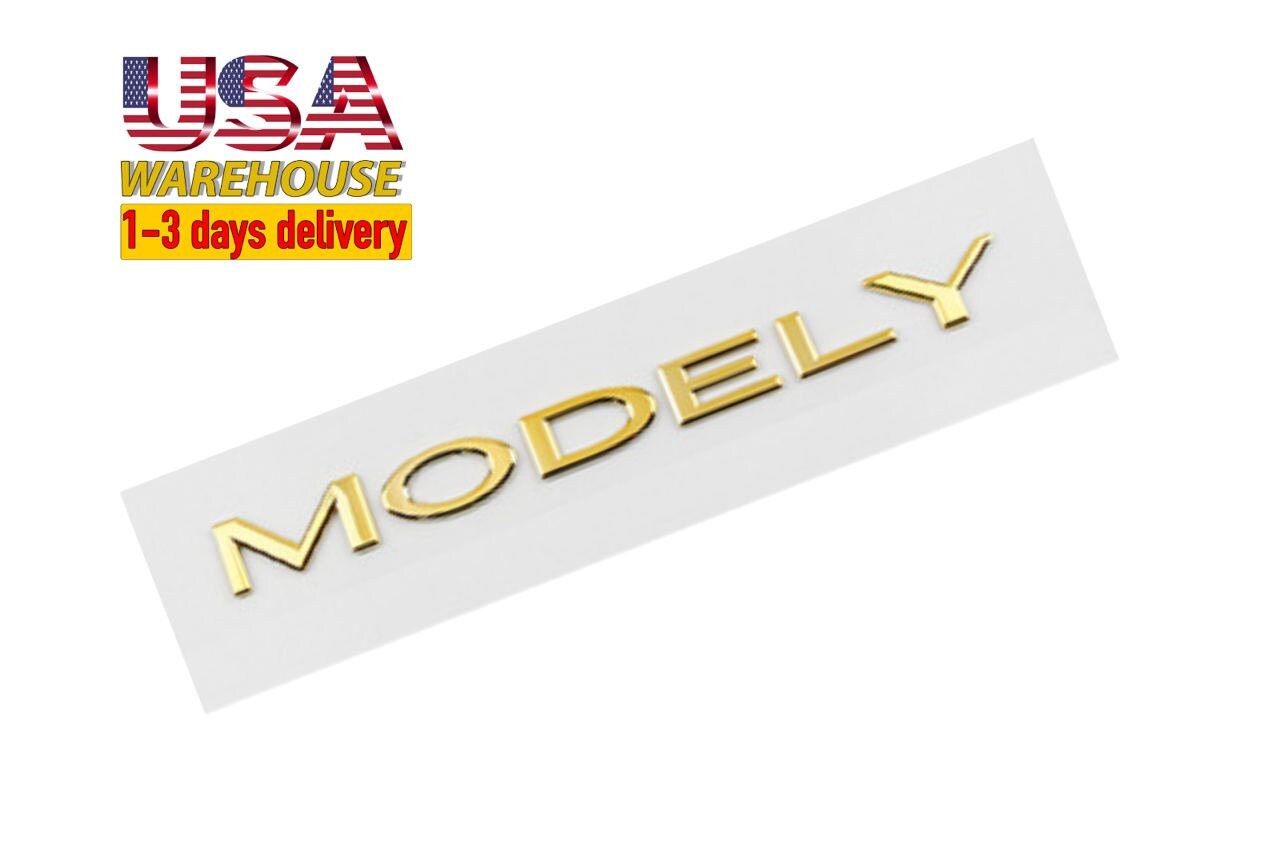 Genuine TESLA Model Y Letters GOLD Emblem Logo Trunk Sticker OEM Size ...