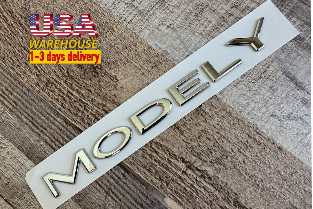 TESLA Model Y Letters SILVER Chrome Emblem Logo Trunk Sticker OEM Size ...