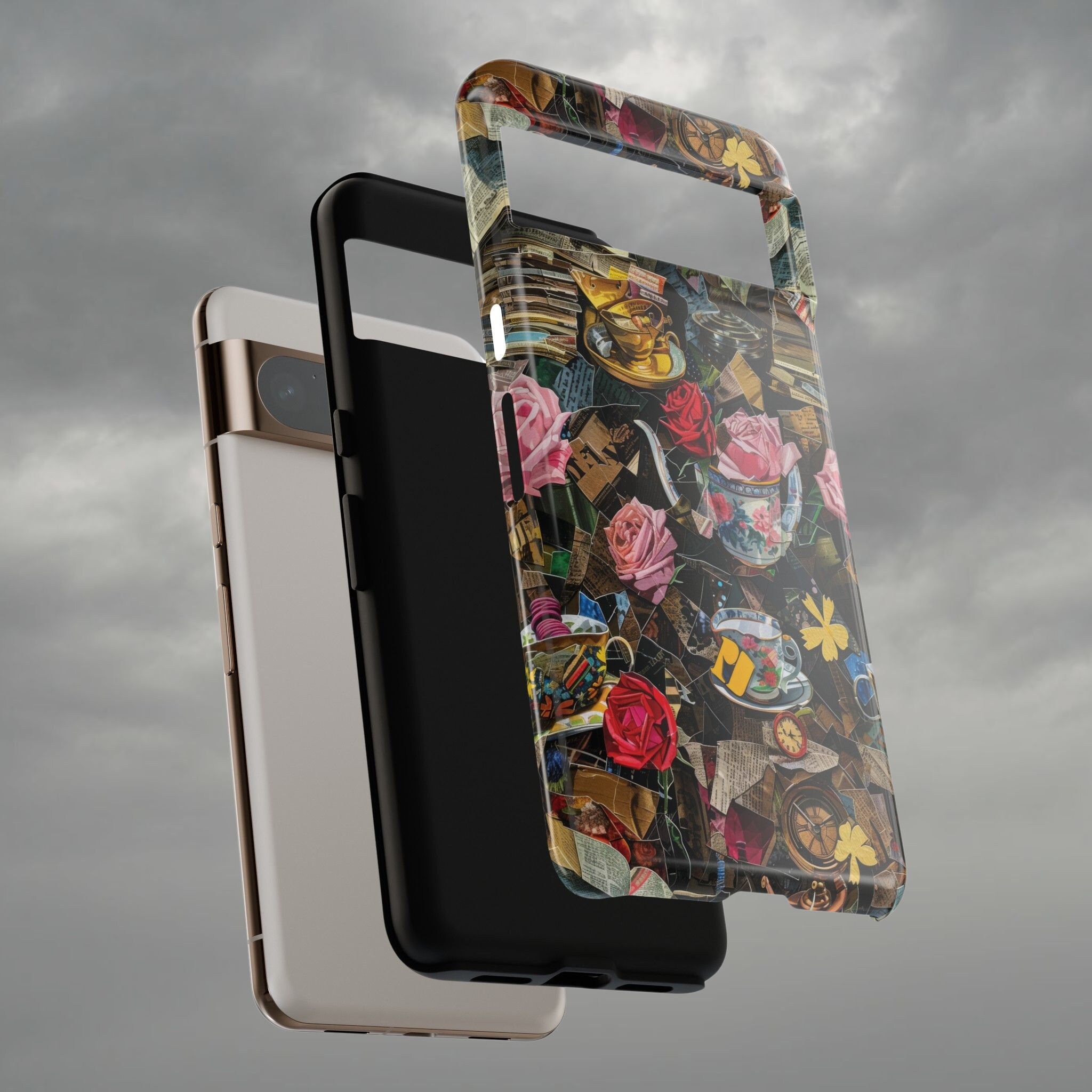 Teacup Collage Tough Phone Case for Pixel 5, 6, 7, 8 Pro, Paper Collage ...