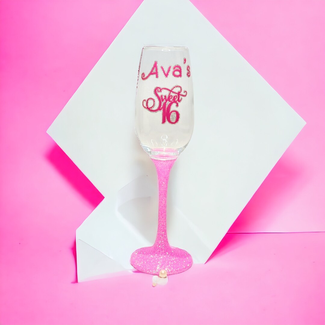 Personalised 16th Birthday Party Prosecco Glass. Hot Pink Sweet 16th ...