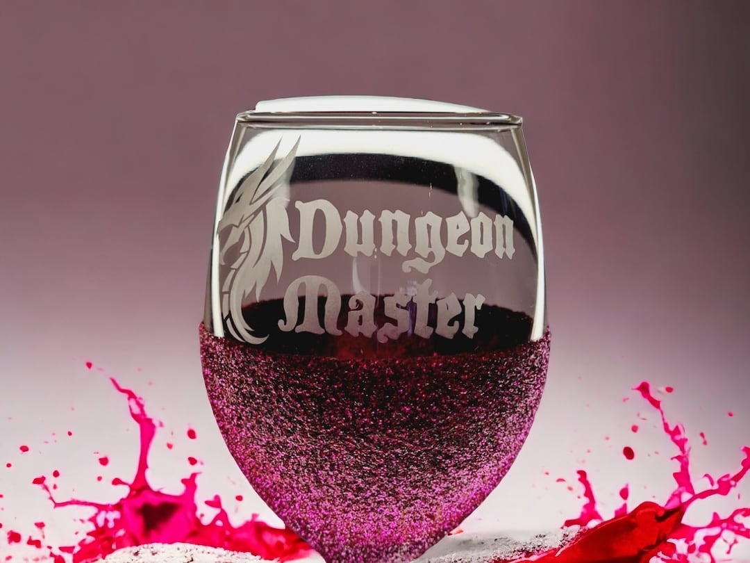 Dungeon Master Wine Glass Engraved D&D Dragon Design With Pink Glitter ...