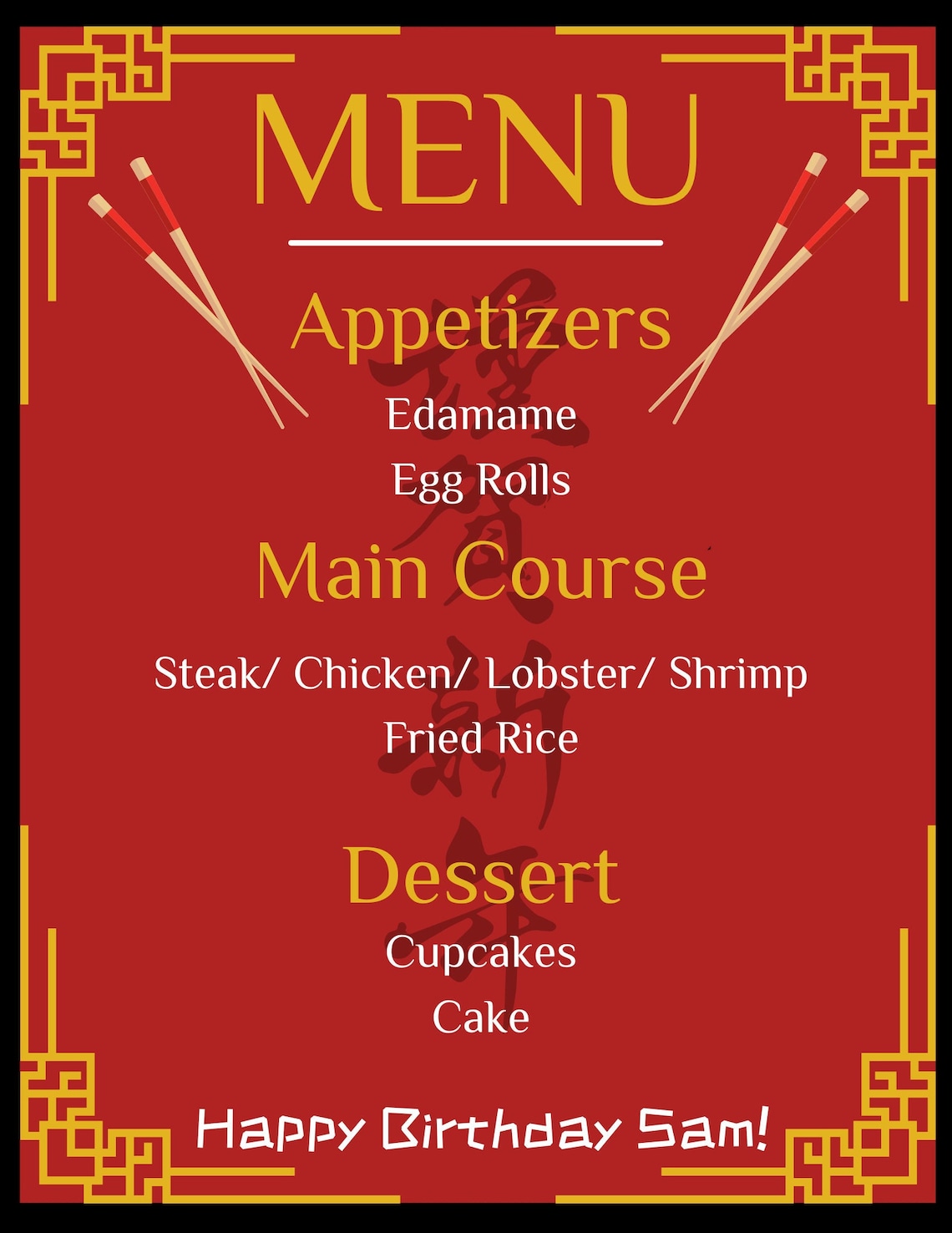 Placecard Menu Hibachi Editable Template Printable - Etsy