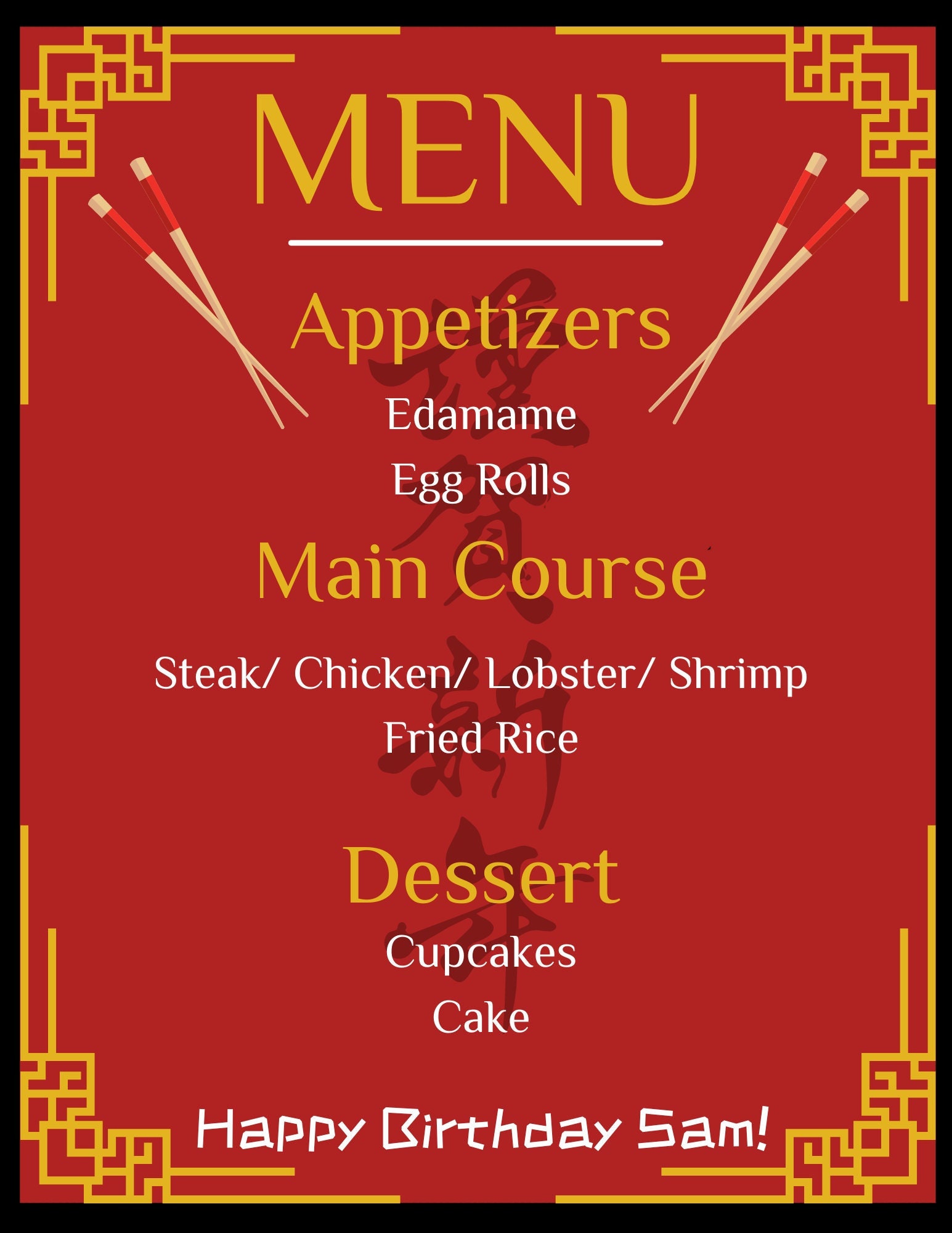 Placecard Menu Hibachi Editable Template Printable - Etsy