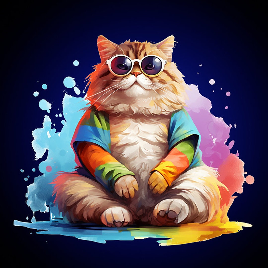 Fat Cat Relax Digital Art, PNG Download - Etsy