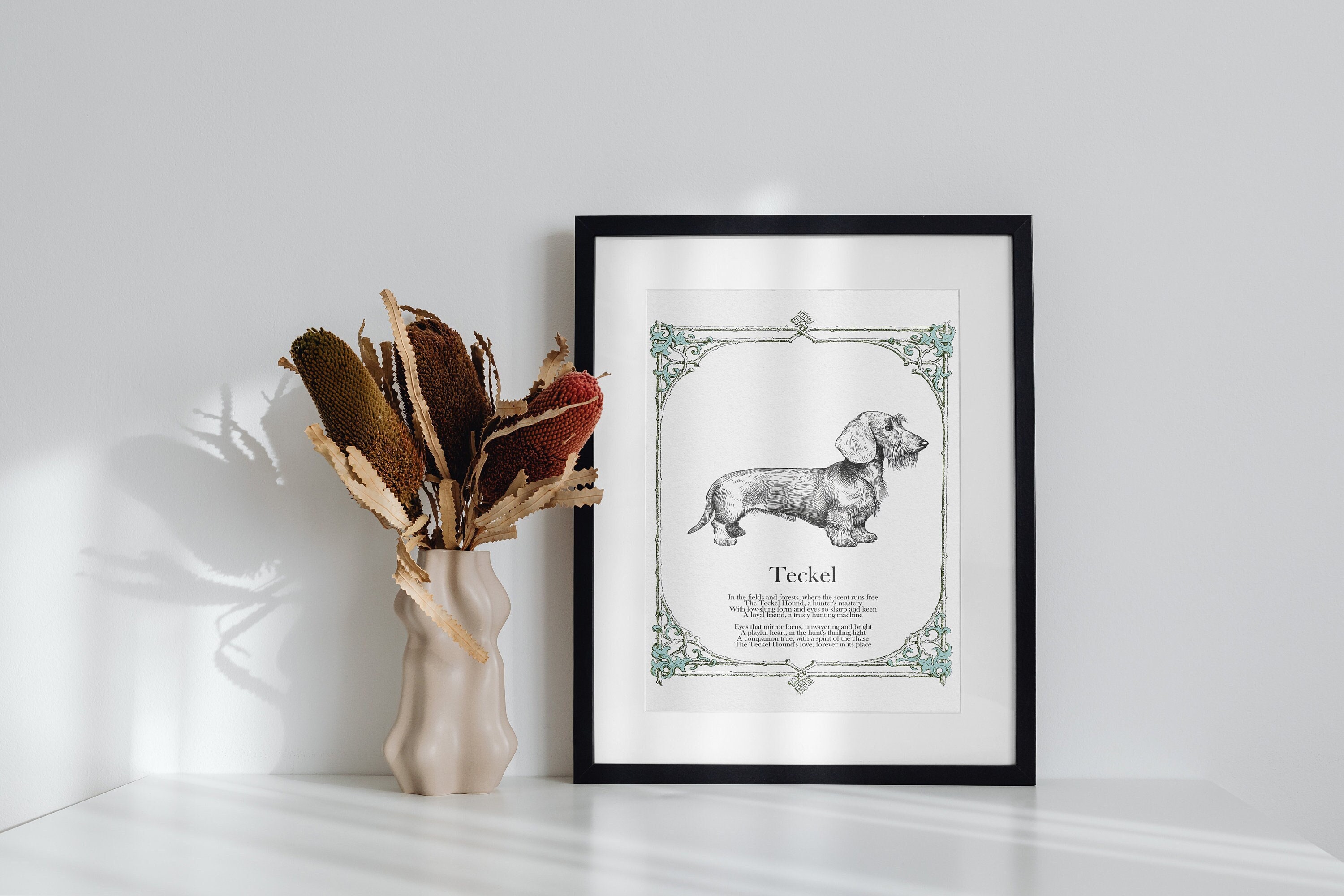Vintage Style Teckel Print, Illustrated Dog Poem, Antique Style Wire ...