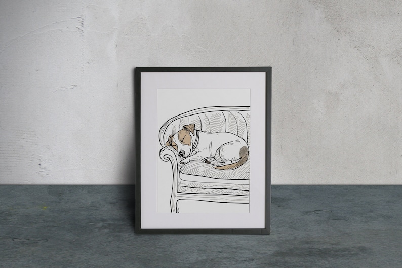 Line Drawing of Jack Russell Terrier Sleeping on a Couch, Sleeping Jack ...
