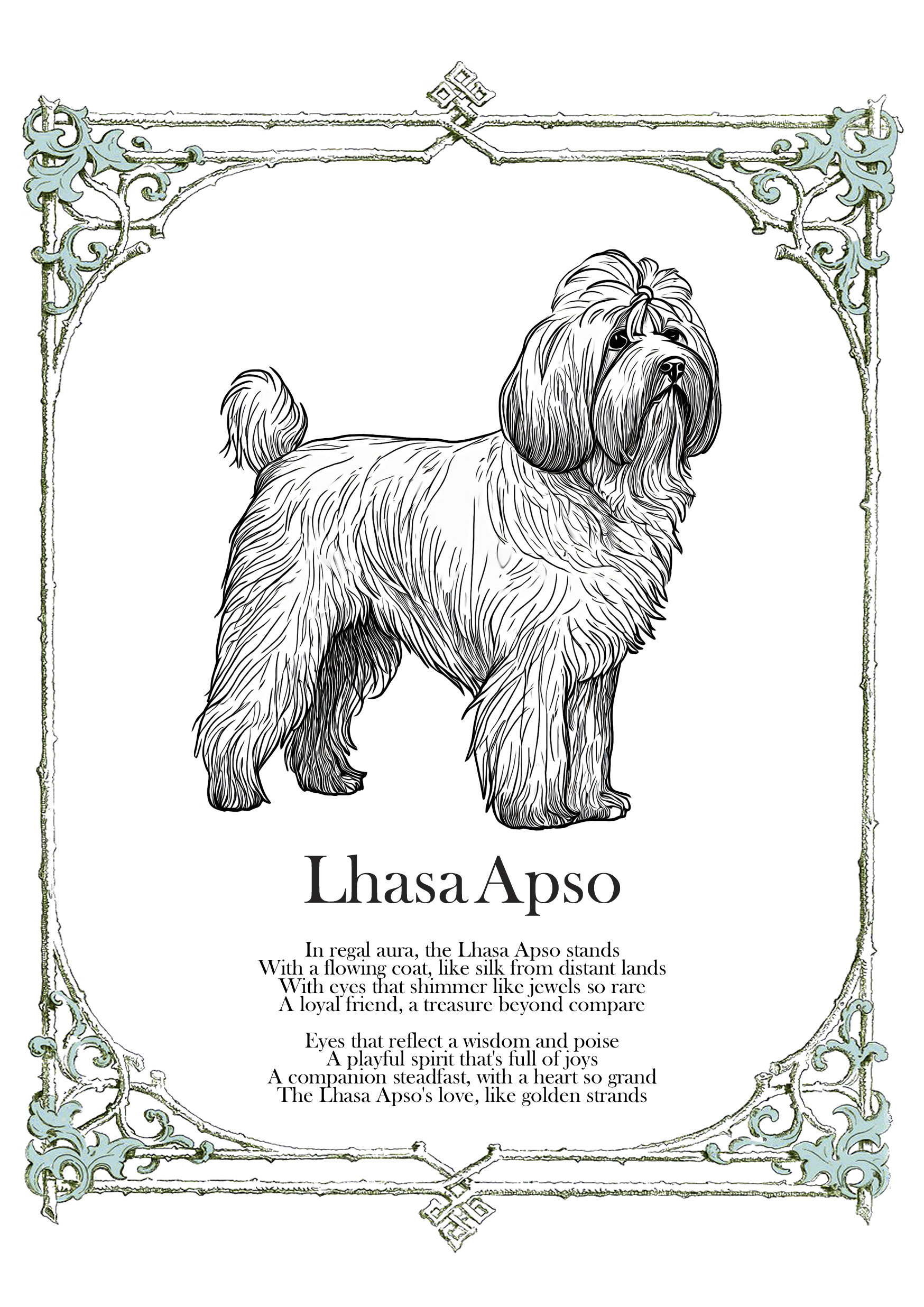 Vintage Lhasa Apso Drawing Illustrated Dog Poem Antique - Etsy