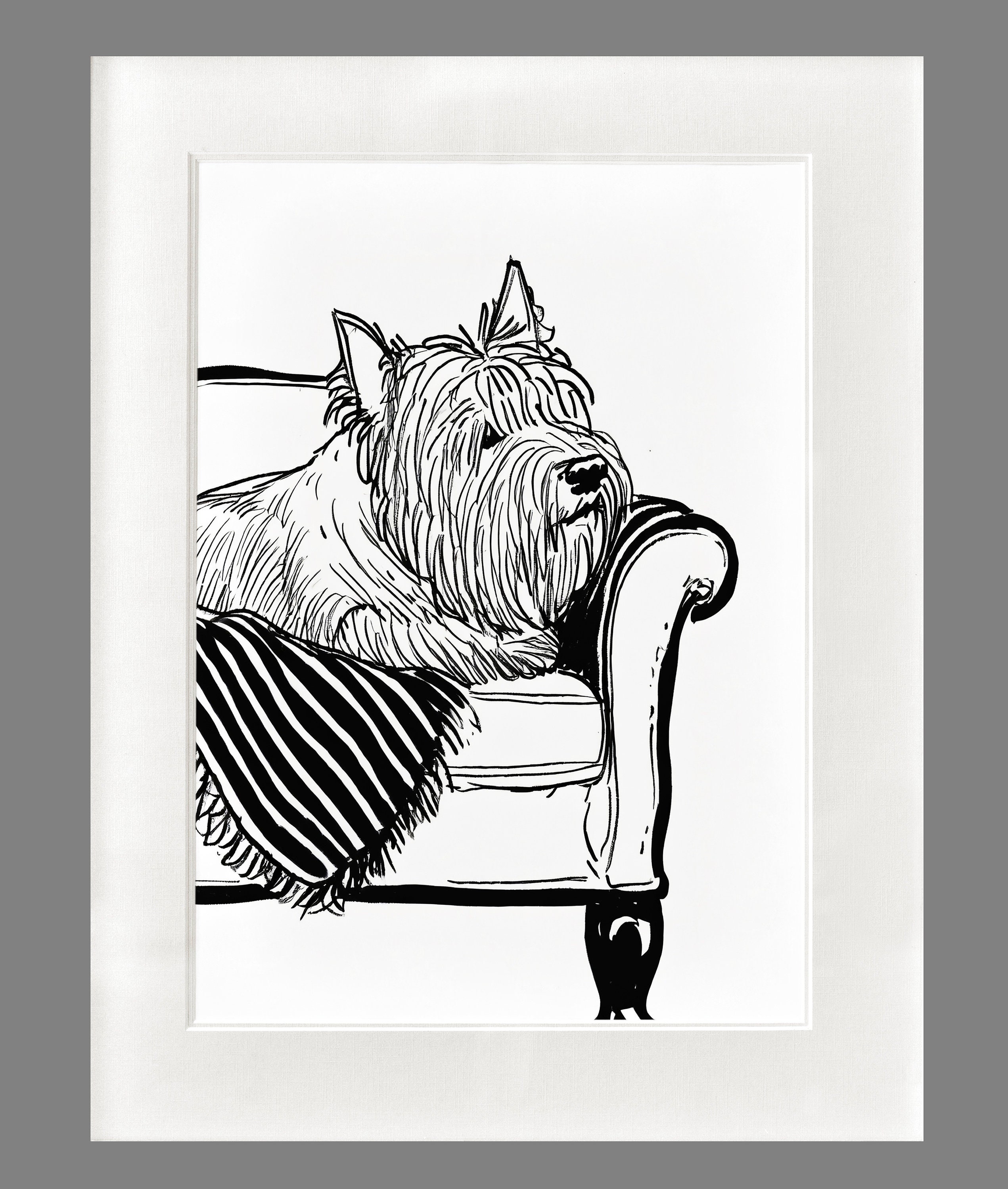 Line Drawing of A Westie Sleeping on a Couch, Original Sketch of a West ...