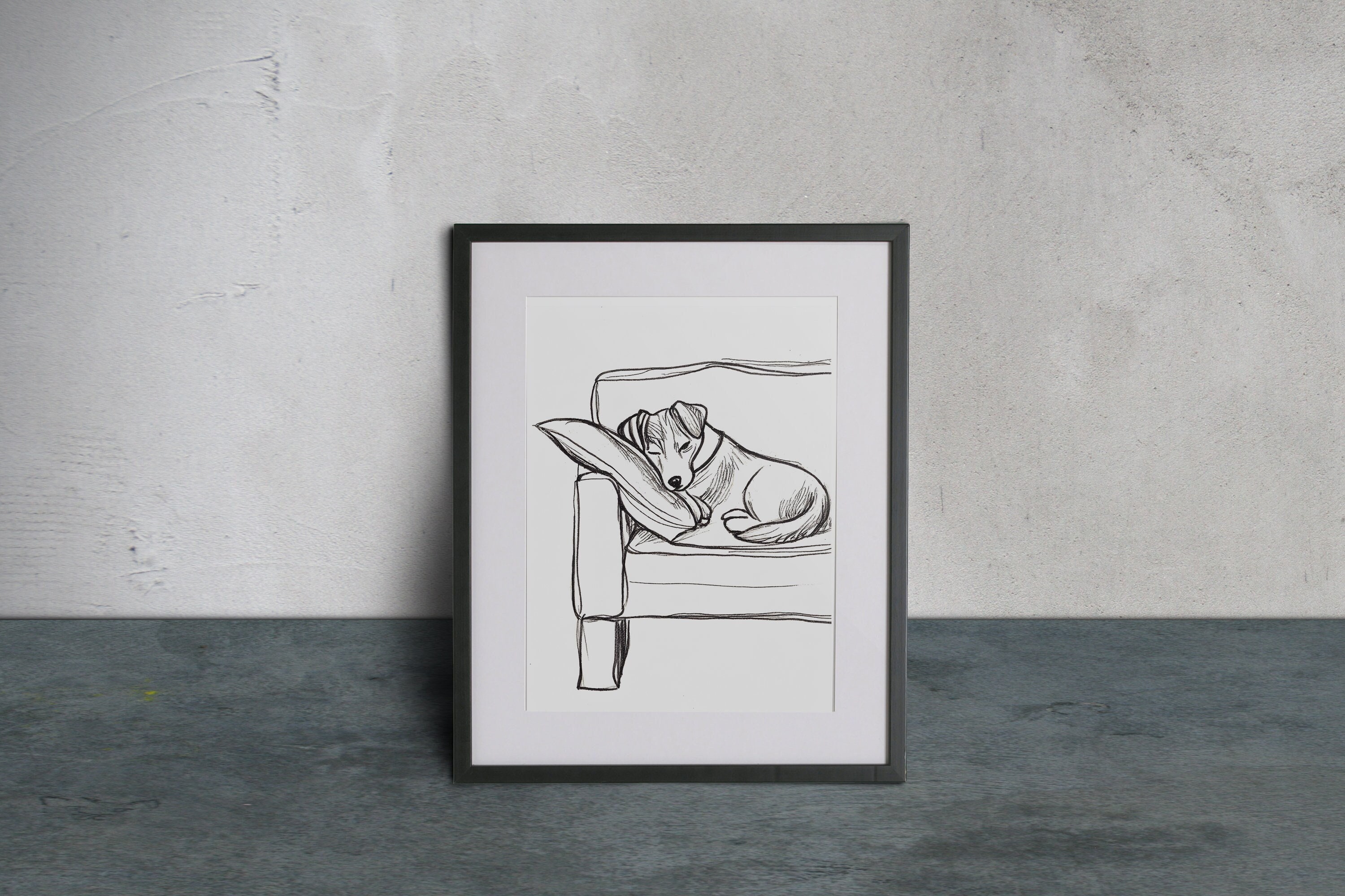 Line Drawing of Jack Russell Terrier Asleep on the Couch, Sleeping ...