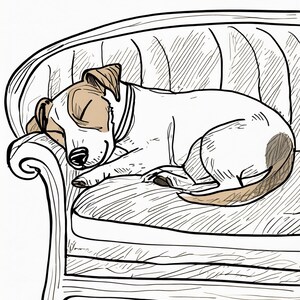 Line Drawing of Jack Russell Terrier Sleeping on a Couch, Sleeping Jack ...