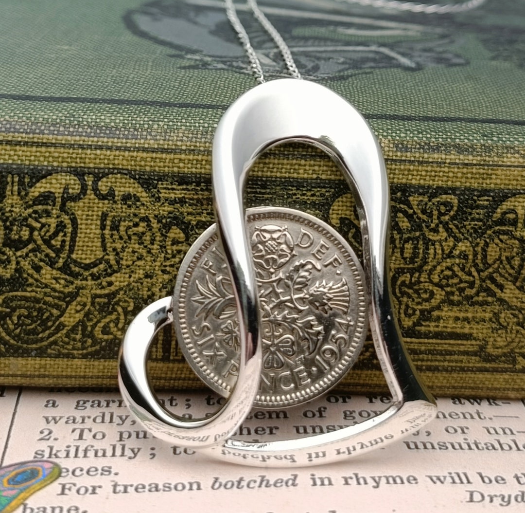 Offset Heart Pendant With a 1954 Sixpence, 70th Birthday Gift for Women ...