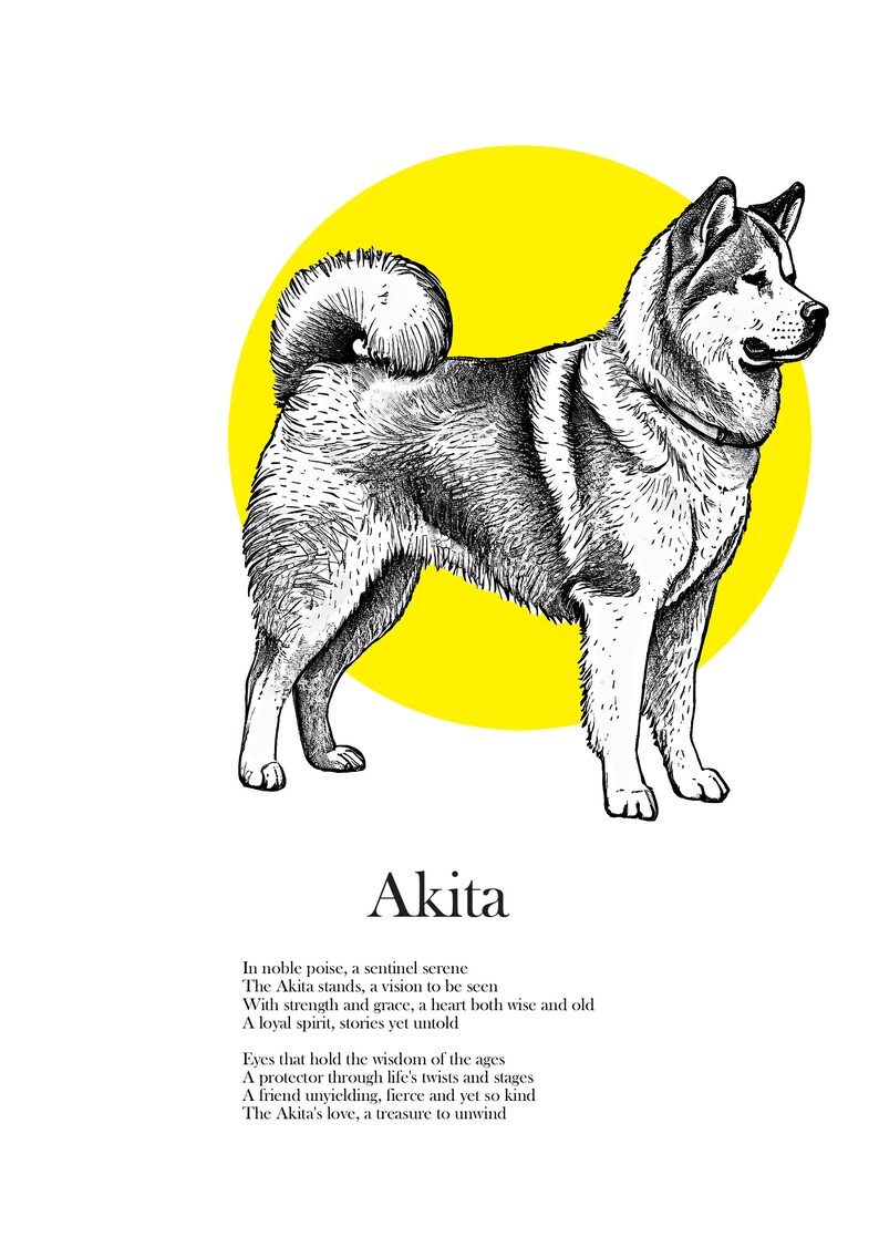 Original Akita Drawing, Akita Poetry Print, Akita Graphic, Akita ...
