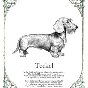 Vintage Style Teckel Print, Illustrated Dog Poem, Antique Style Wire ...