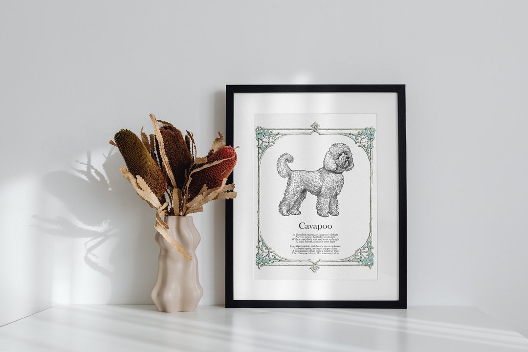 Vintage Style Cavapoo Print, Illustrated Dog Poem, Antique Style ...