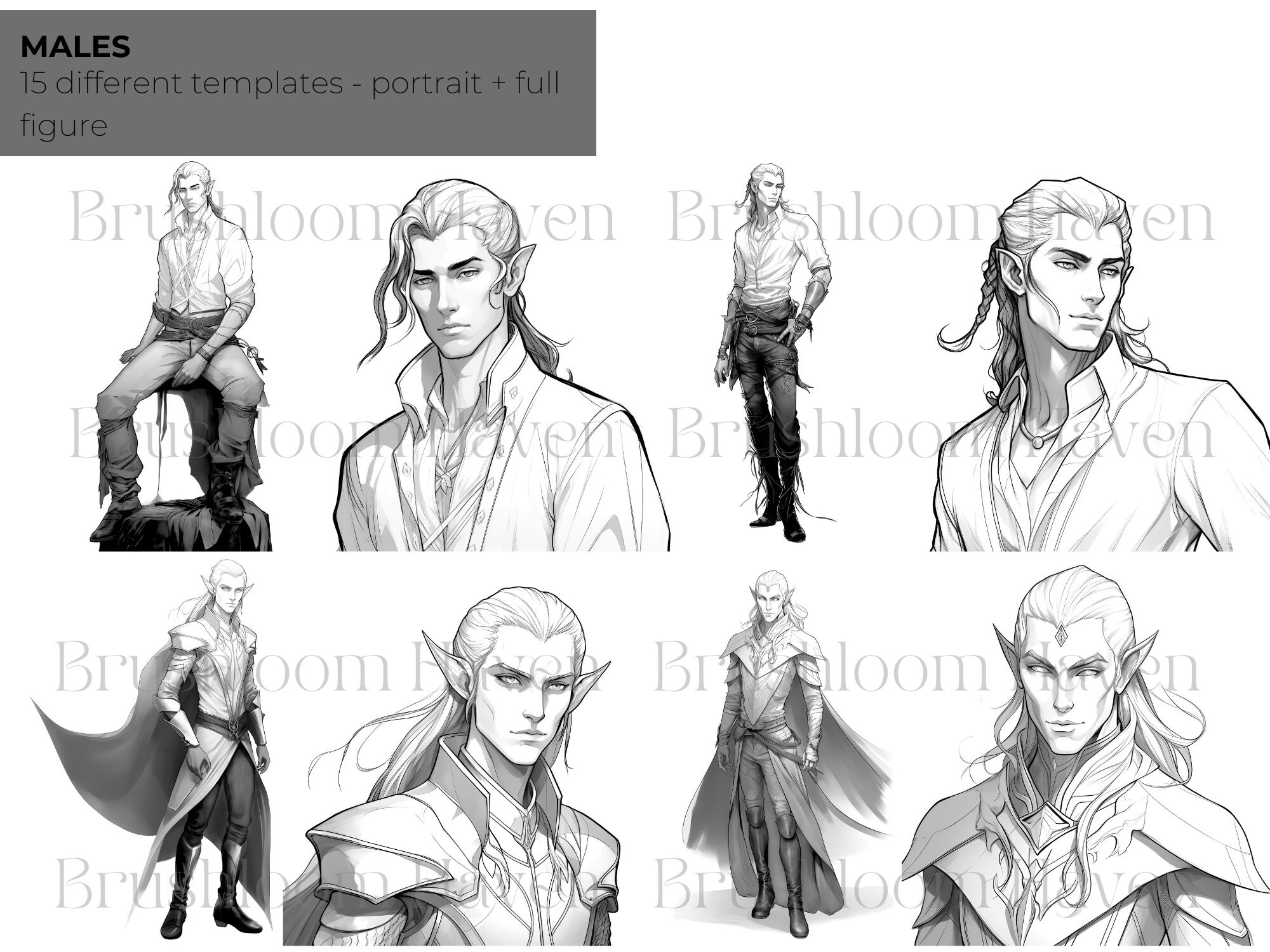 Elves Character Templates 1 Digital Brushes Set for Procreate and ...