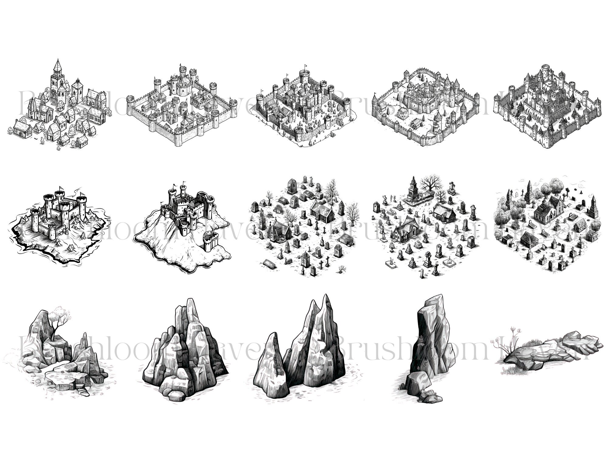 Map Assets 1 - Digital Brushes Set for Procreate and Photoshop - Etsy
