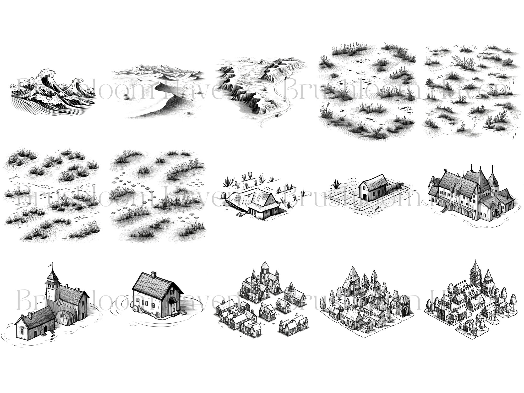 Map Assets 1 Digital Brushes Set For Procreate And Photoshop Etsy
