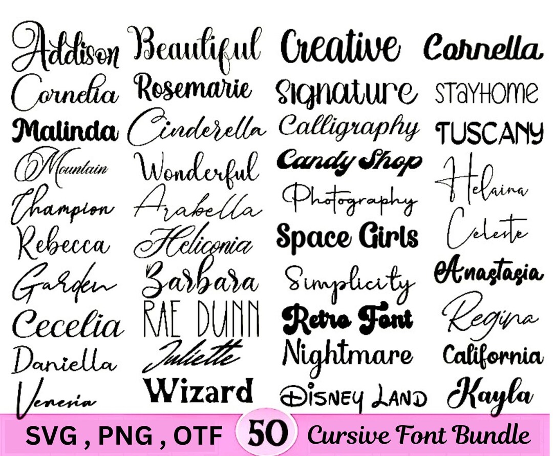 50 Cursive Fonts Svg, Font Svg Bundle, Cricut, Handwriting Canva Font, Script Font, Fonts Svg ...