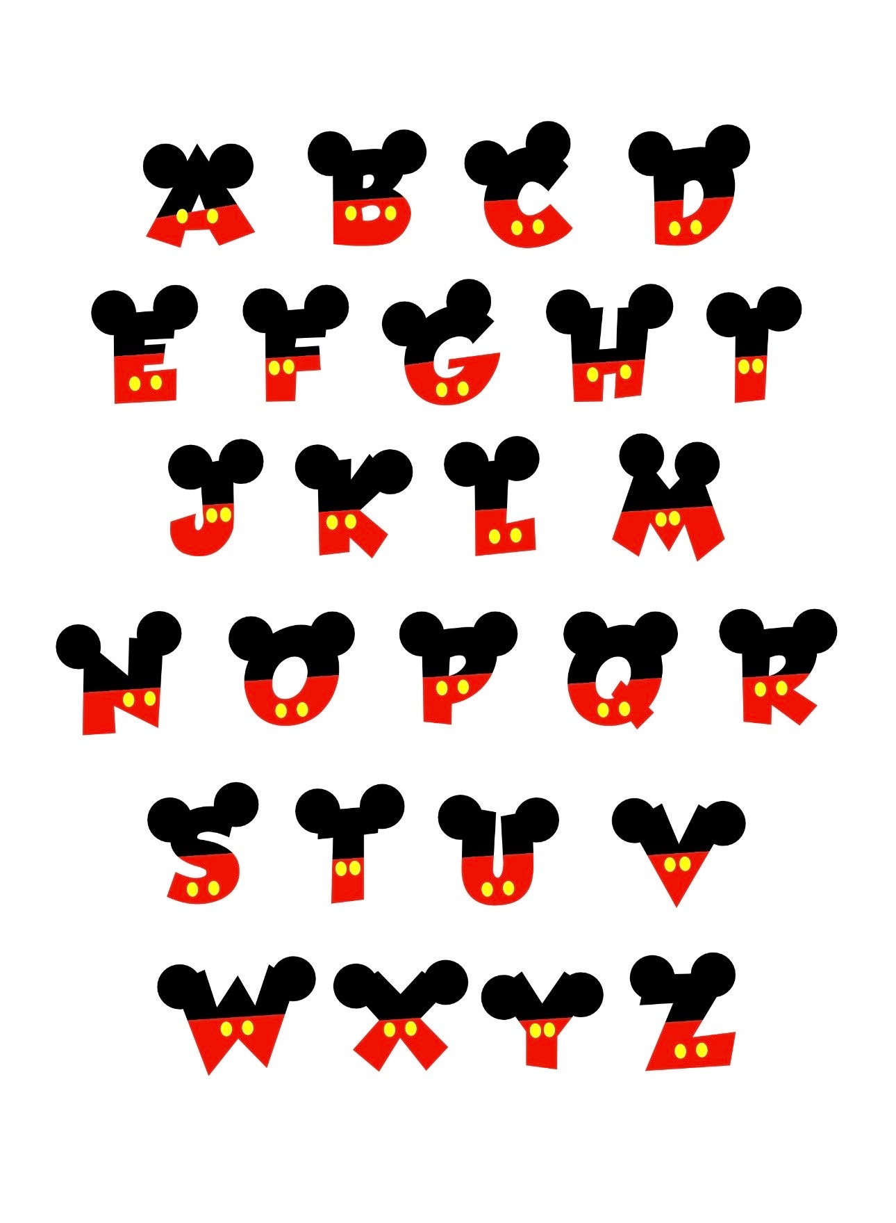 Mickey Letter Svg, Mouse Alphabet SVG, Mouse Font SVG, Letters SVG ...