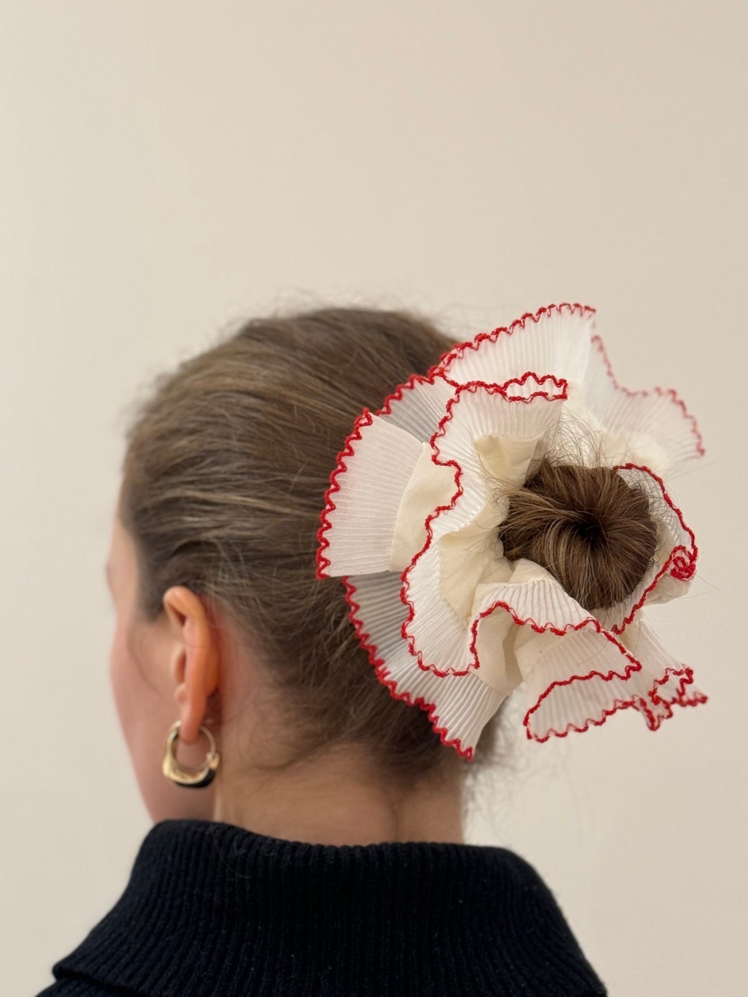 Oversized Cotton Double Layer Red White Scrunchie - Etsy UK