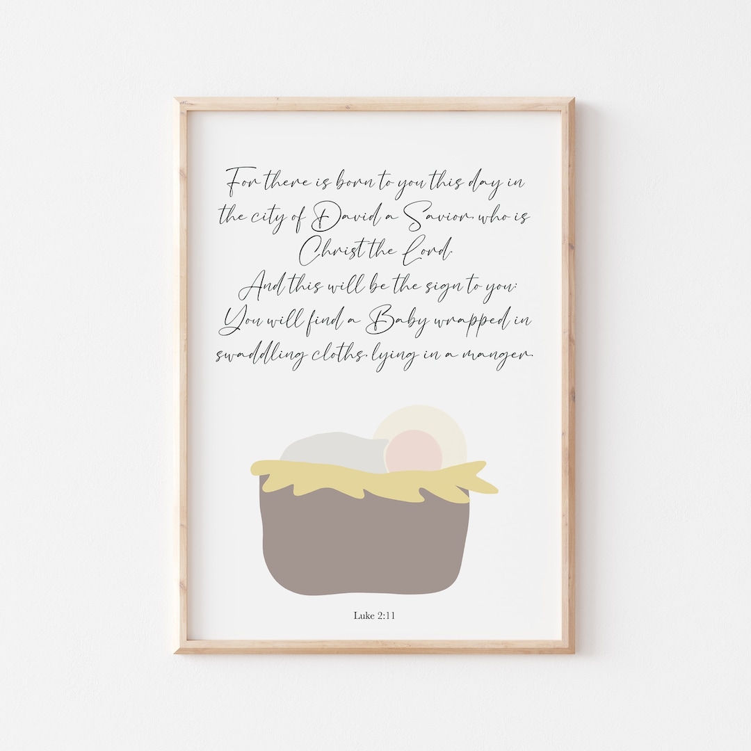 Baby Jesus Manger Luke 2 11 Bible Verse Modern Printable Poster ...