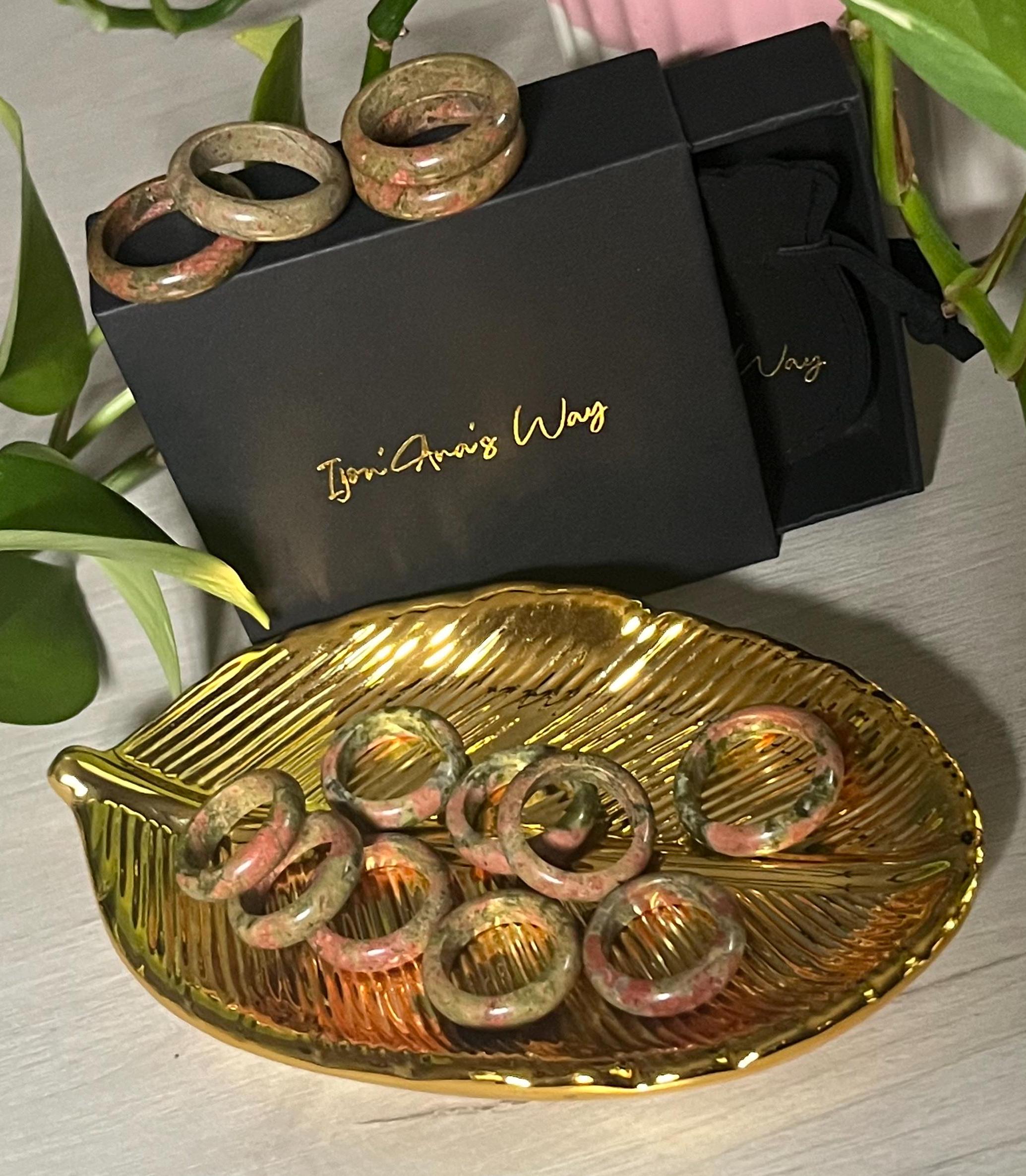 Raw Unakite Solid Crystal Ring Various Sizes Unisex Very FRAGILE Pink ...