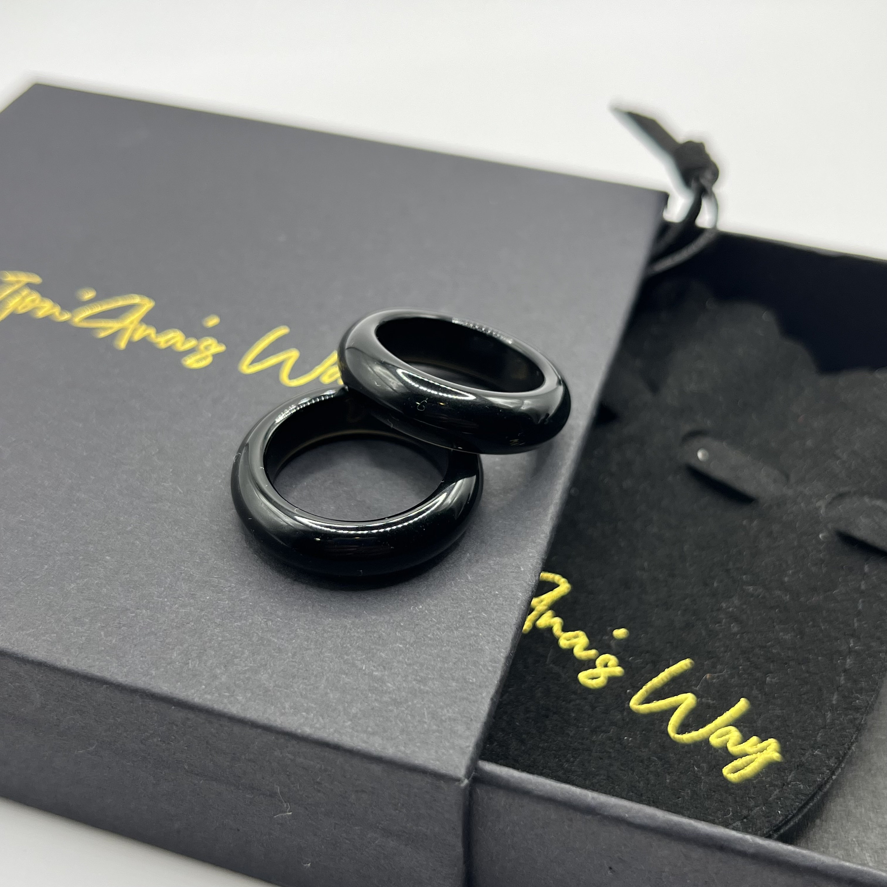 Stackable Black Obsidian Solid Band Ring Crystal Rings Energy Jewelry ...