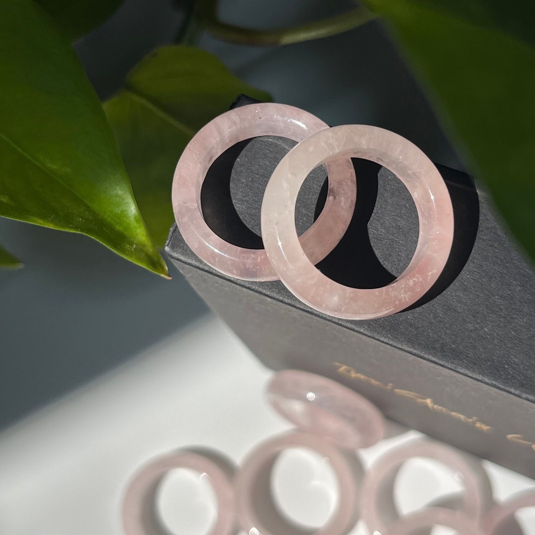 Rose Quartz Crystal Band Ring: Slim, Carved Gemstone (fragile) - Etsy