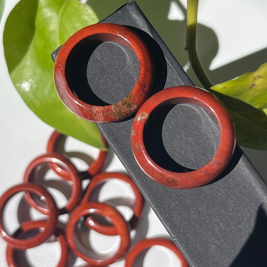 Stackable Red Jasper Solid Crystal Band Ring | Grounding & Protection ...