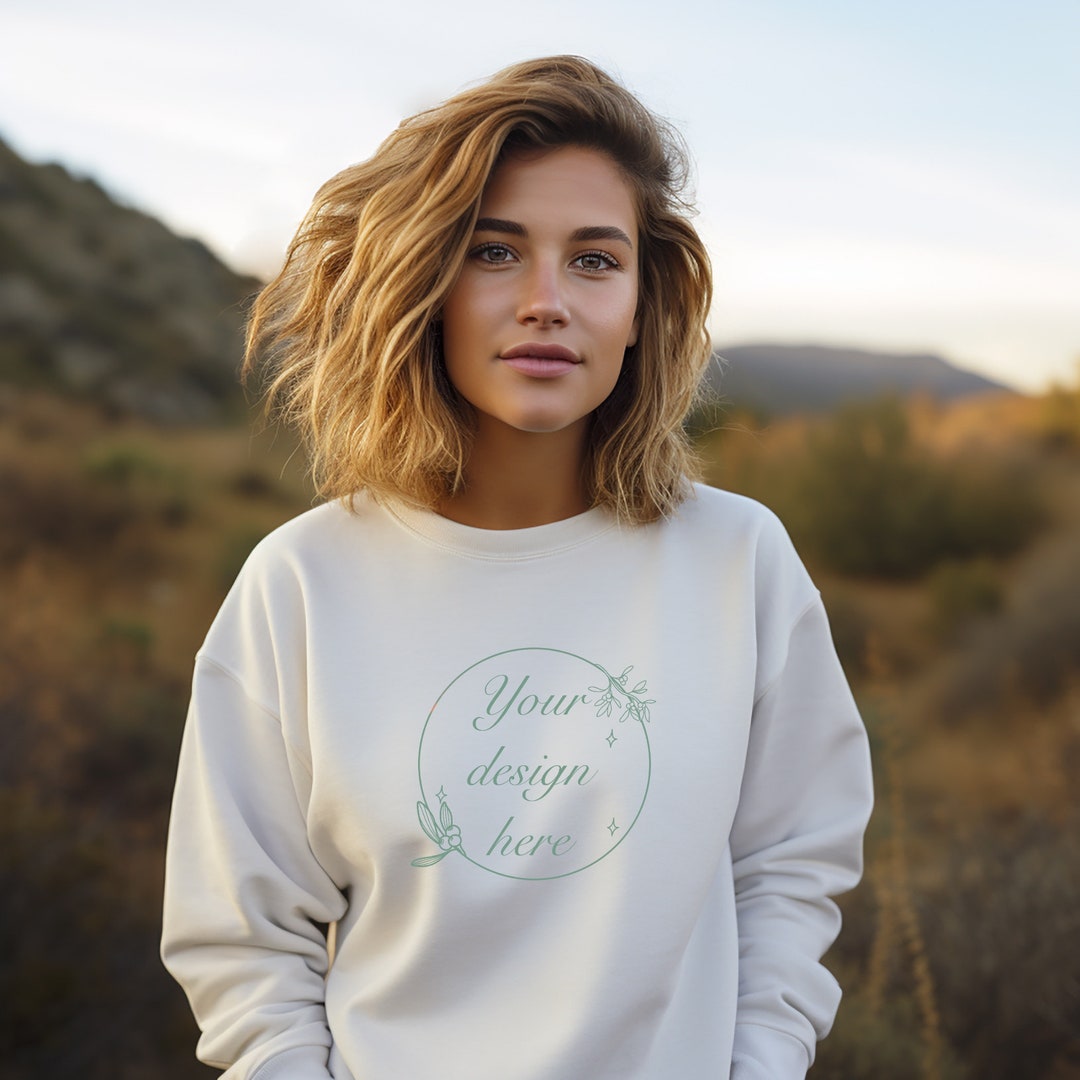 Gildan 18000 Sand Mockup Gildan Sand Sweatshirt Flat Lay Mockup Model ...