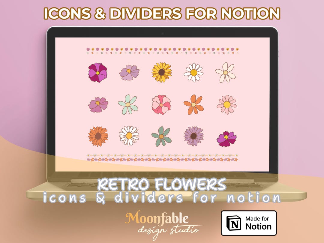 Icons and Dividers for Notion | Retro Flowers Icons and Dividers for ...