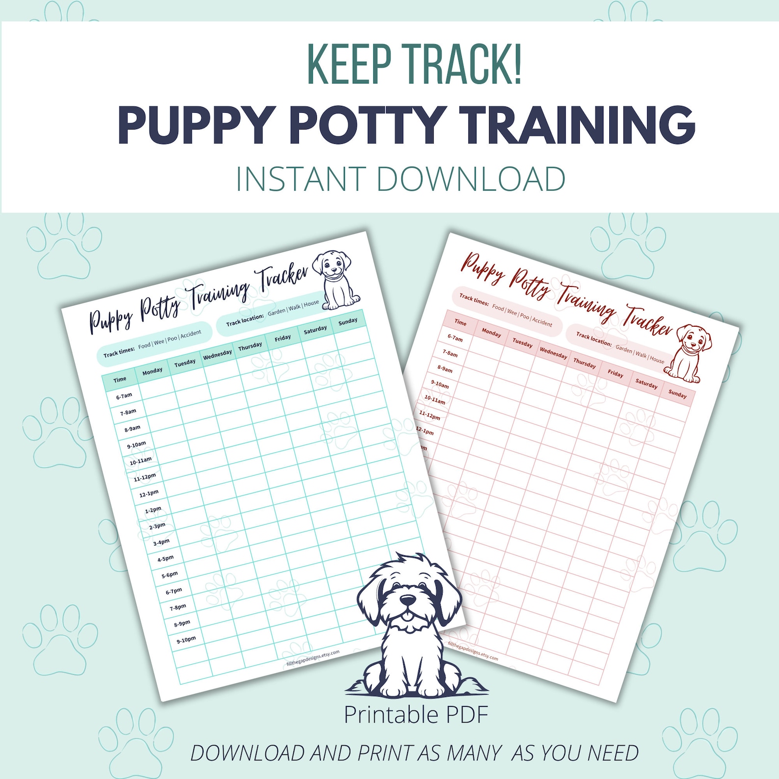 Puppy Potty Training Tracker | Puppy Potty Training Chart | Puppy Potty ...
