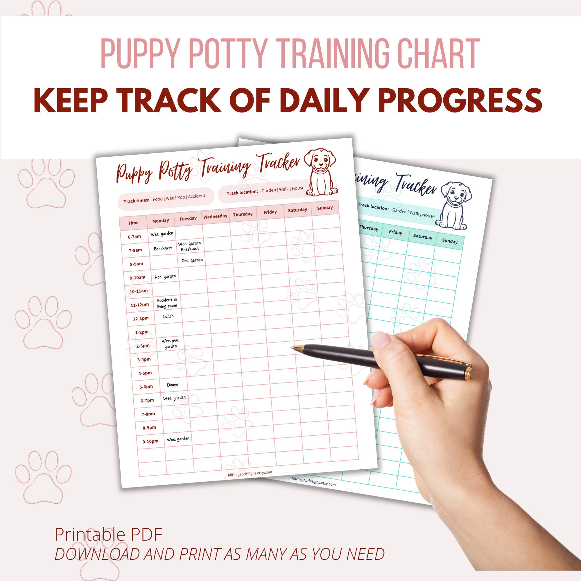 Puppy Potty Training Tracker | Puppy Potty Training Chart | Puppy Potty ...