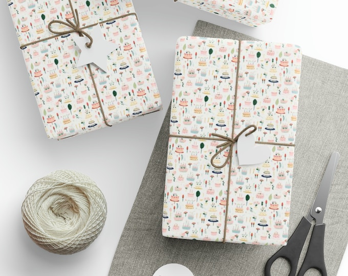 Whimsical Birthday Cakes Wrapping Paper, Birthday Gift Wrap, Birthday ...